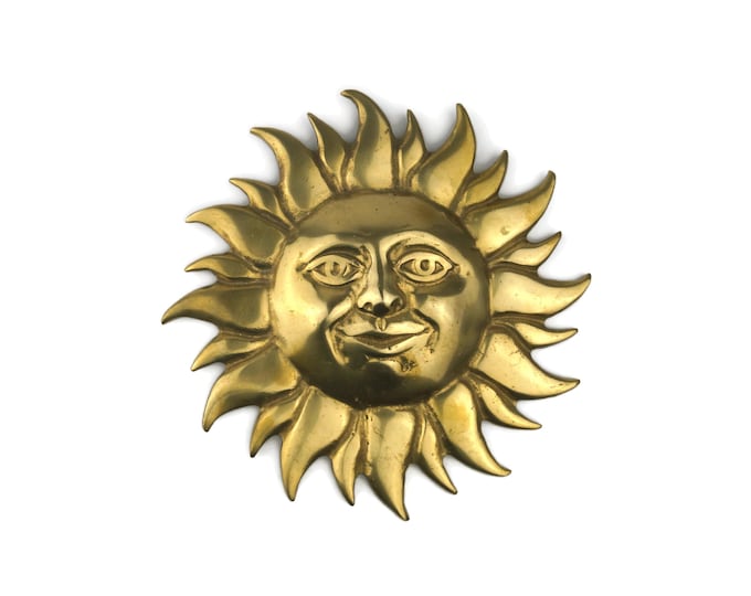 Vintage Brass Sun Face Wall-hanging Plaque, Ornate Art Deco Boho Decor ...