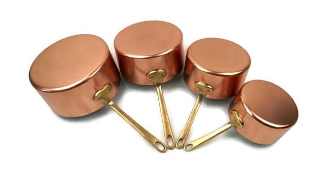 Vintage Copper Cookware Pan Set of 4, Antique Kitchenware, Copper ...