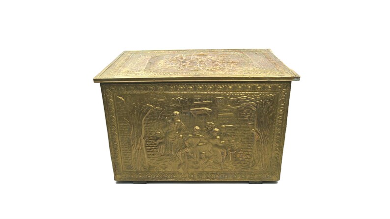 Vintage Large Coal Storage Box With Antique Brass Finish, Portable ...
