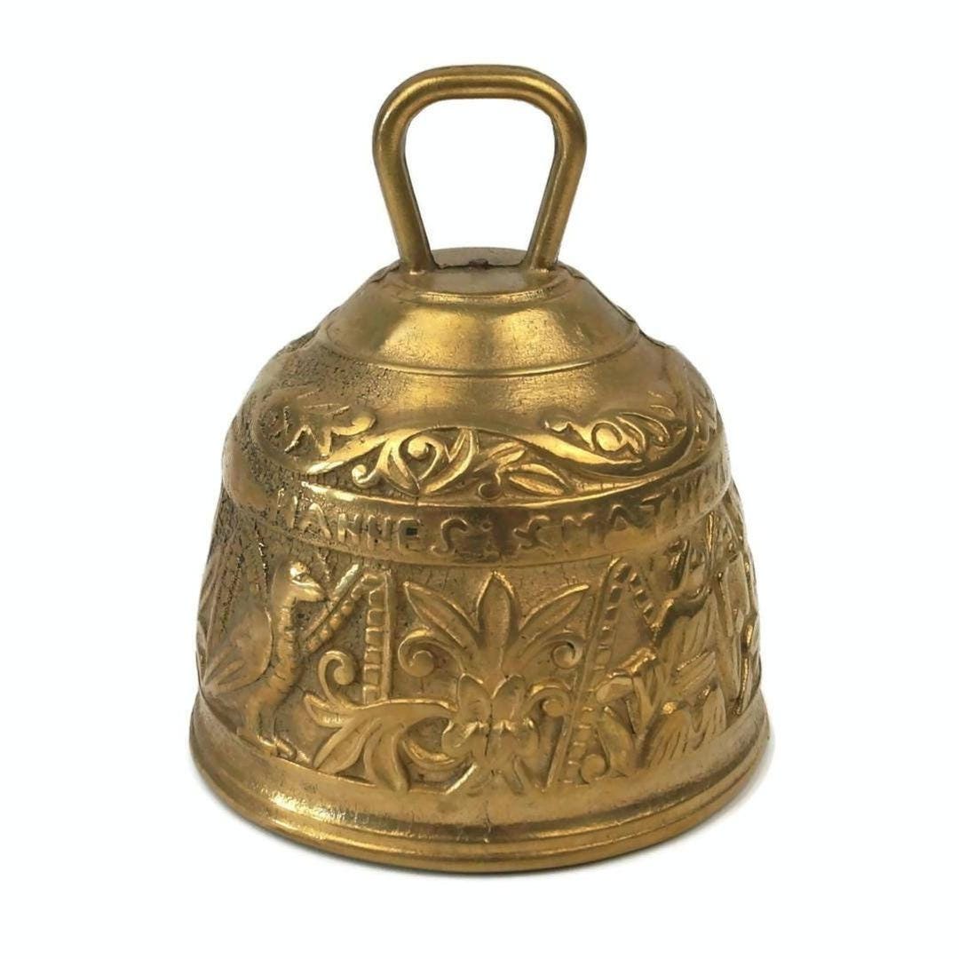 Vintage Brass Bell, Large Brass Bell, Brass Temple Bell, Engraved Brass ...