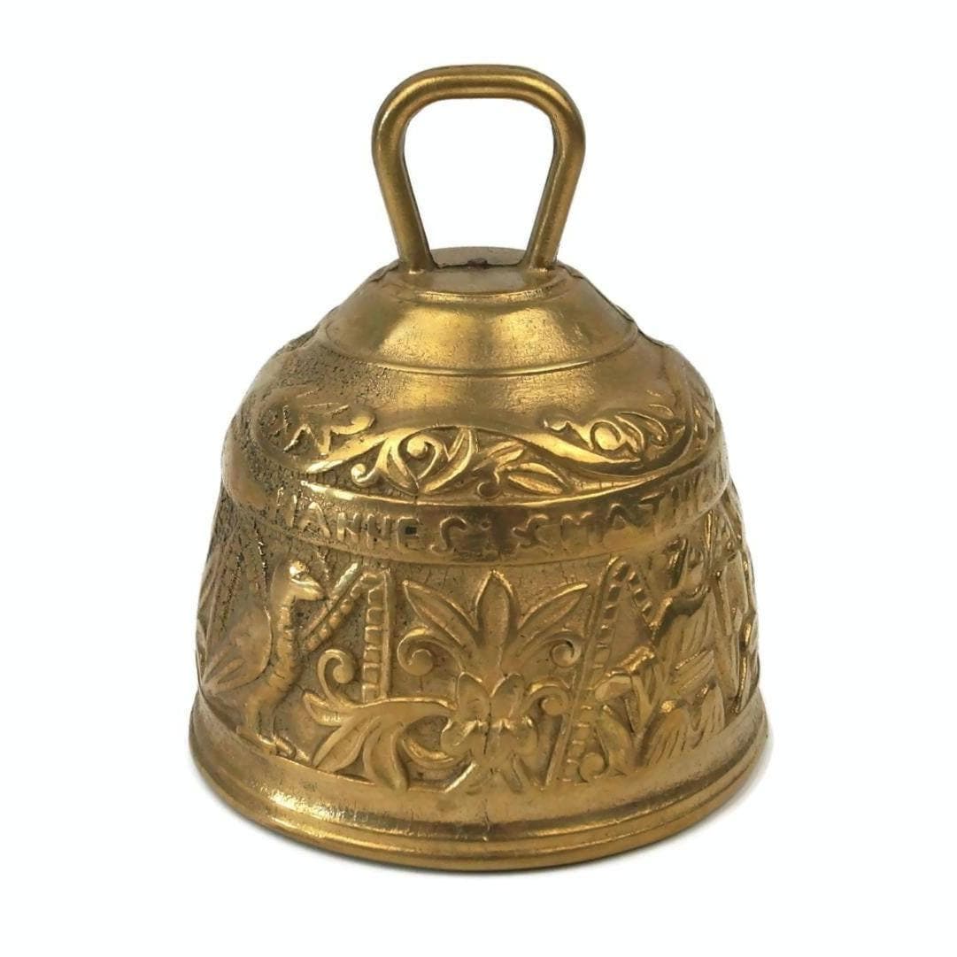 Vintage Brass Bell, Large Brass Bell, Brass Temple Bell, Engraved Brass ...