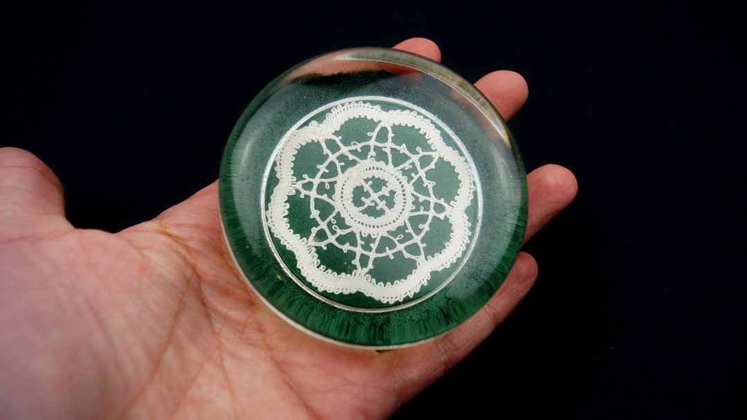 Vintage Glass Paperweight, Beautiful Handmade Lace Flower Accent for ...