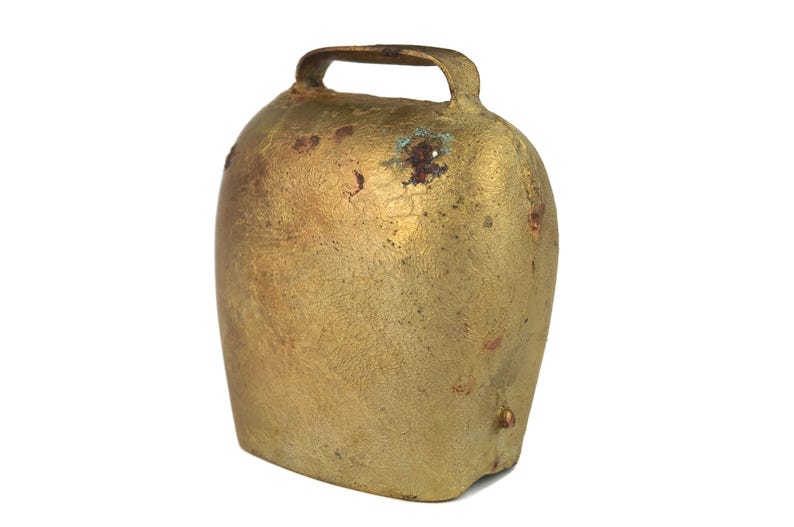 Vintage Swiss Cowbell, Large Rustic Bronze Bell Home Accent for Unique ...