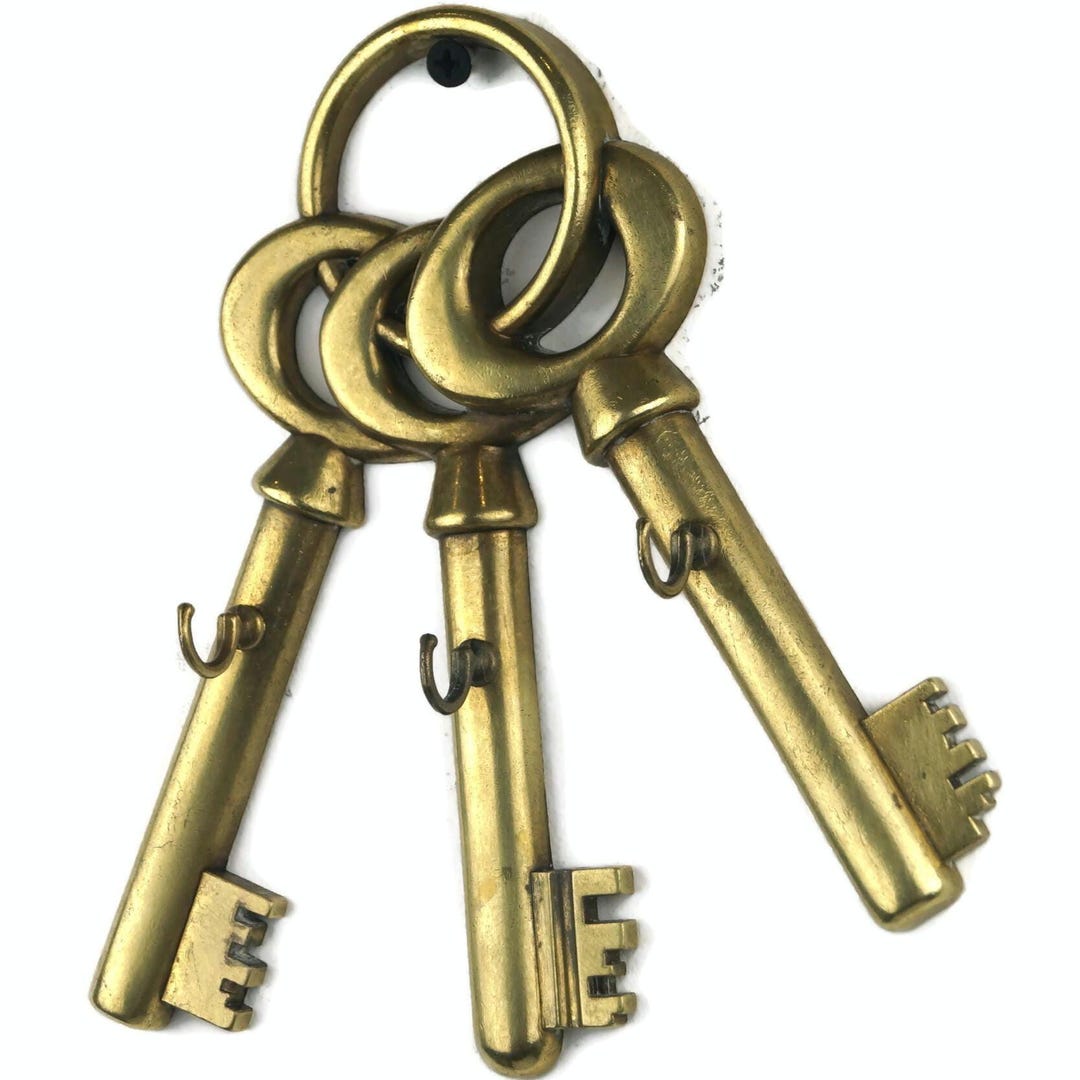 Wall Brass Key Holder - 3 Hooks, Key Shaped Kitchen Towel Hanger ...