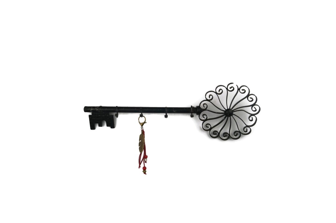 Vintage Black Key Holder, Metal Key Rack & Key Shaped Wall Hanger for ...