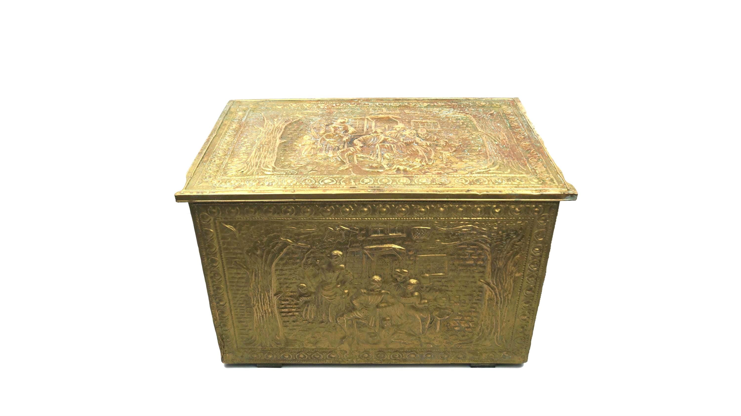 Vintage Large Coal Storage Box With Antique Brass Finish, Portable ...