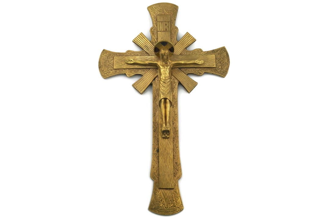 Large Brass Crucifix, Vintage Wall Hanging Jesus Crucifix, Religious ...