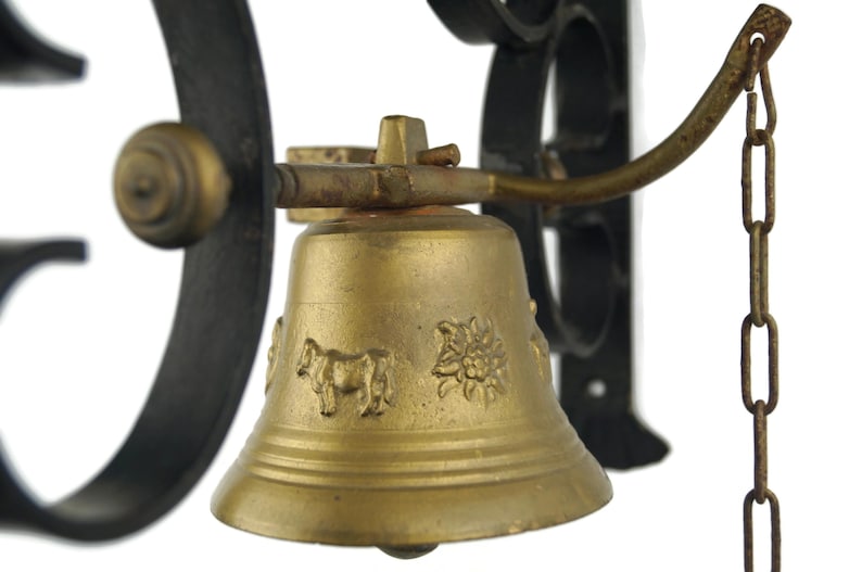 Vintage Brass Door Bell, Swiss Front Ringer With Iron Stand for Porch ...