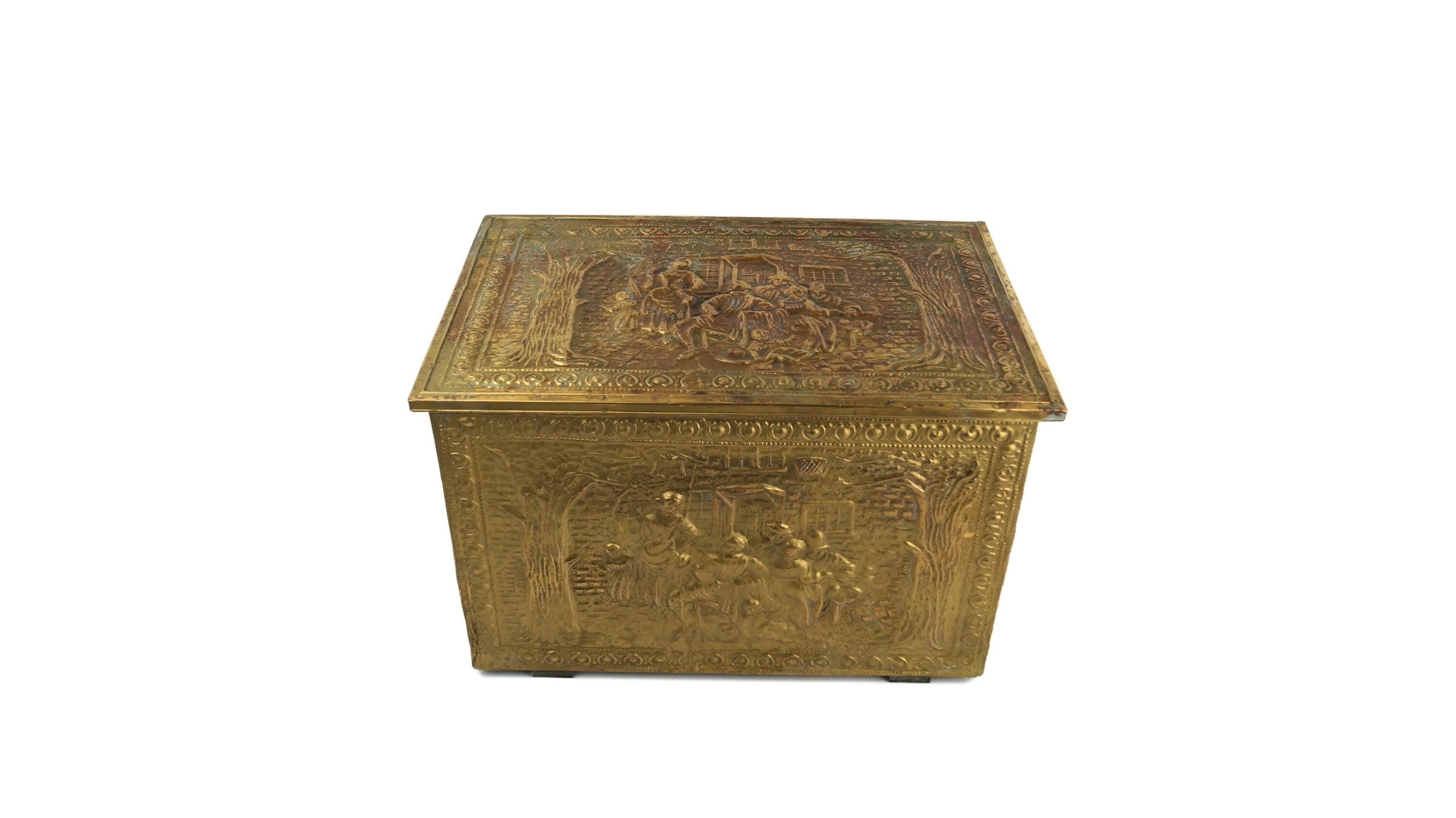 Vintage Large Coal Storage Box With Antique Brass Finish, Portable ...
