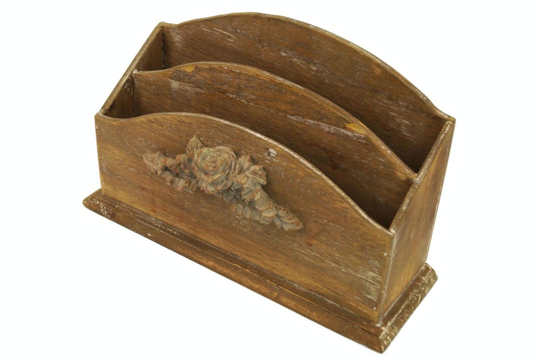 Vintage Wooden Letter Holder, Envelope Stand, Wooden Letter Rack Rose ...