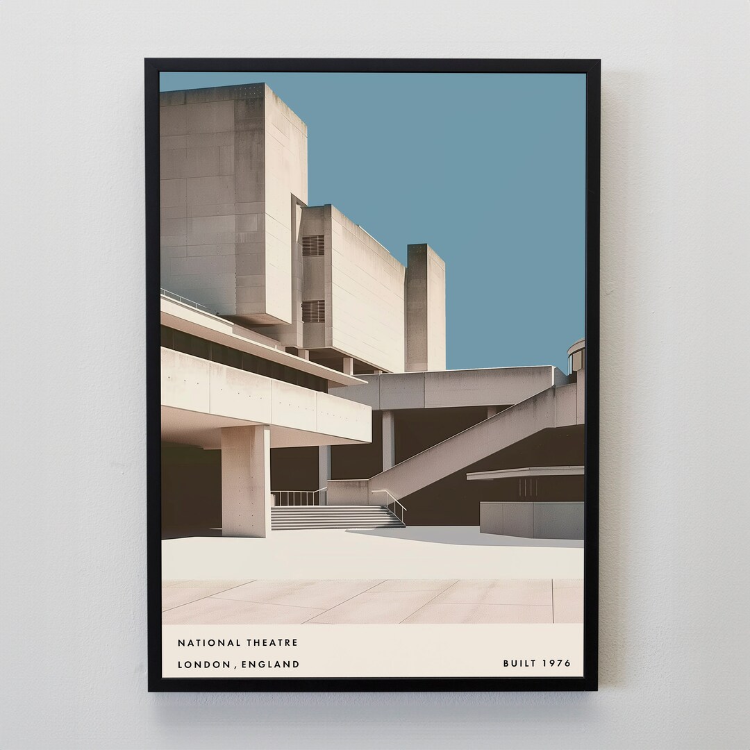 National Theatre, Architecture Poster, Retro Poster, Mid Century Modern ...
