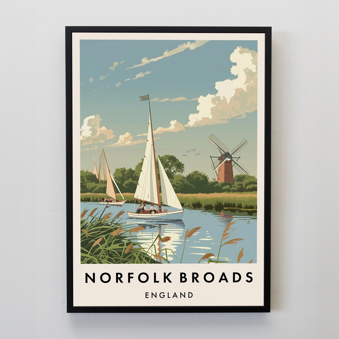 Norfolk Broads Travel Print, Wall Art Norfolk Broads, Norfolk Broads ...