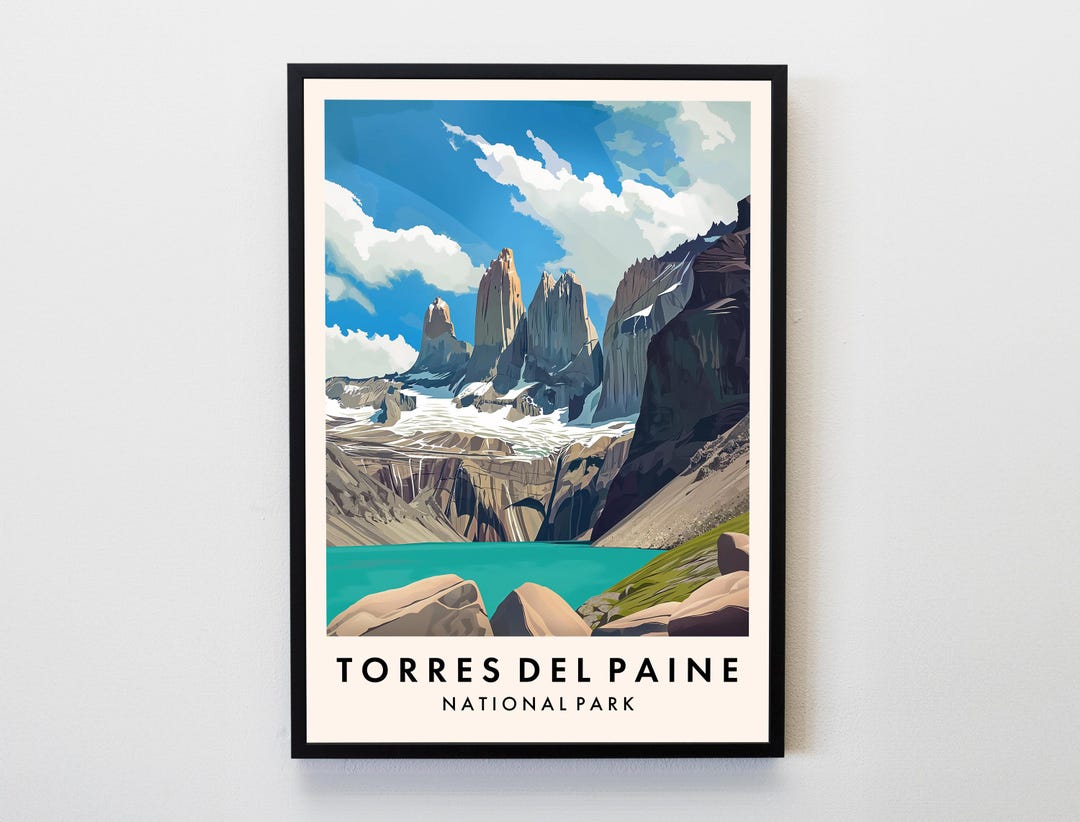 Torres Del Paine Travel Print, Wall Art Torres Del Paine Poster ...