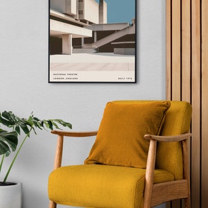 National Theatre, Architecture Poster, Retro Poster, Mid Century Modern ...