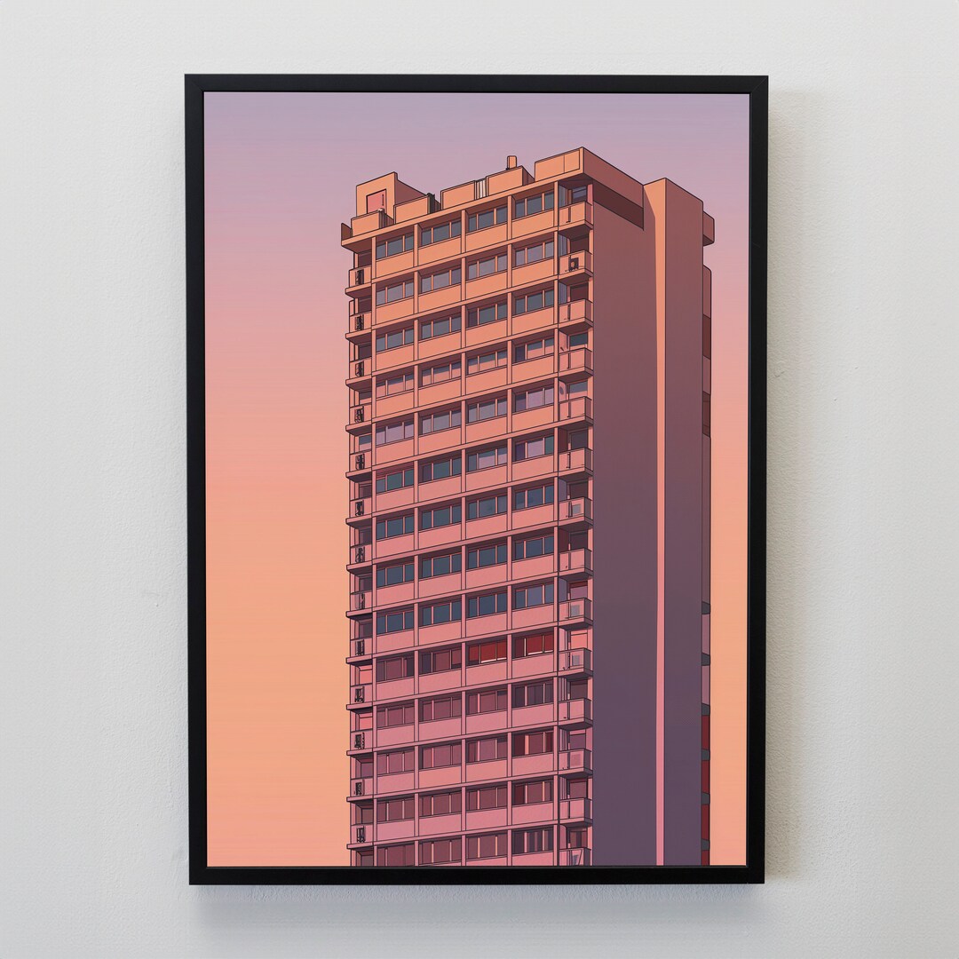Modernist Tower Architecture Poster, Retro Poster, Mid Century Modern ...