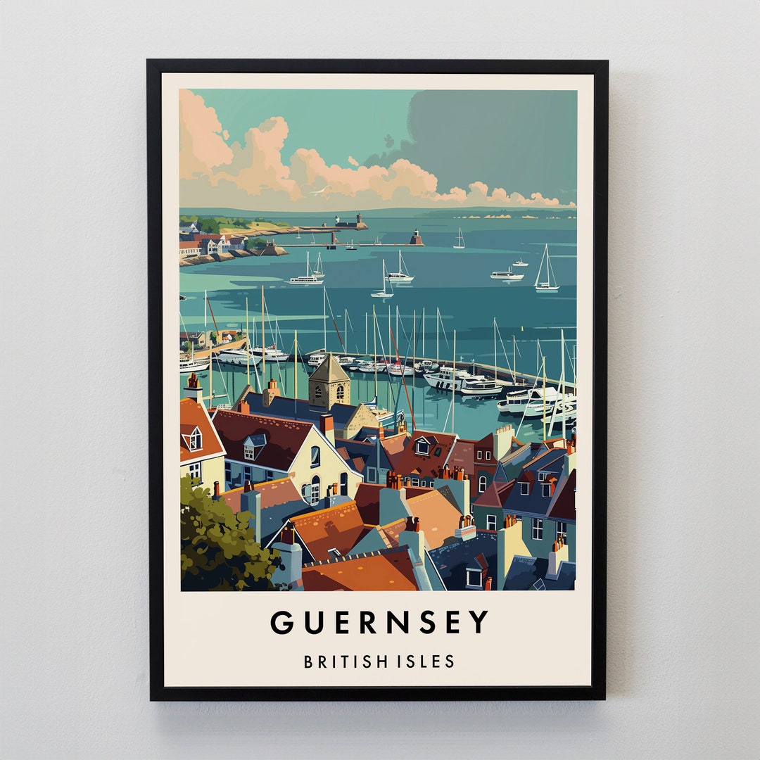 Guernsey Travel Poster: Retro Minimalist Wall Art - Etsy