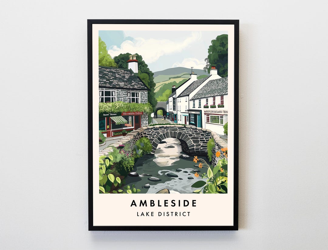 Ambleside Travel Print, Wall Art Ambleside Poster, Lake District Poster ...