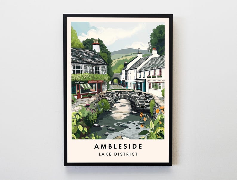 Ambleside Travel Print, Wall Art Ambleside Poster, Lake District Poster ...