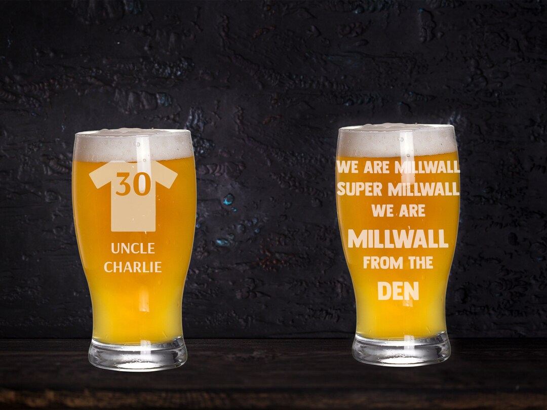 Personalised Millwall Style Pint Glass, Football FC Pint Gift, Engrave ...