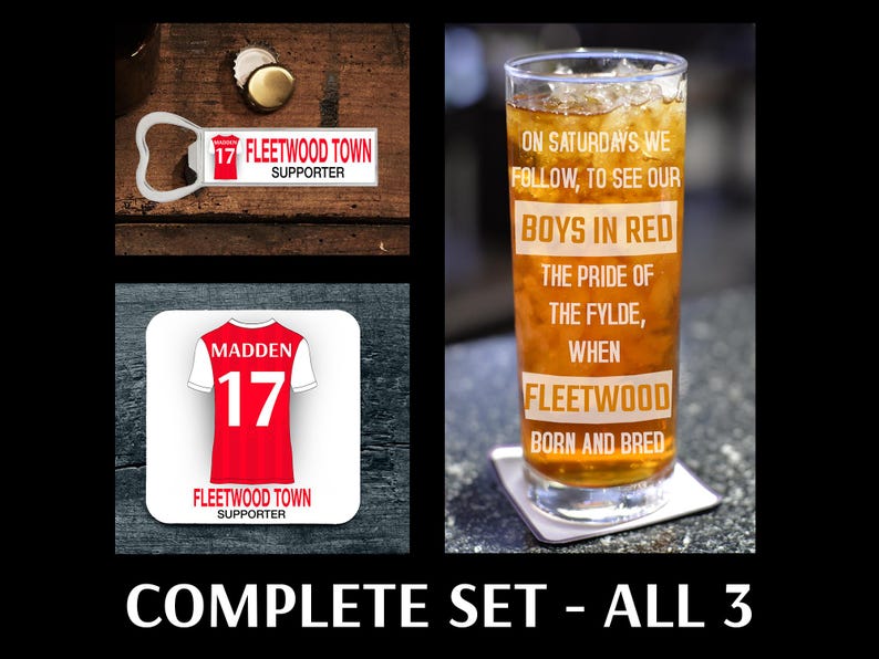 Personalised Fleetwood Town Style Glass, Football FC Gift, Engrave Name ...
