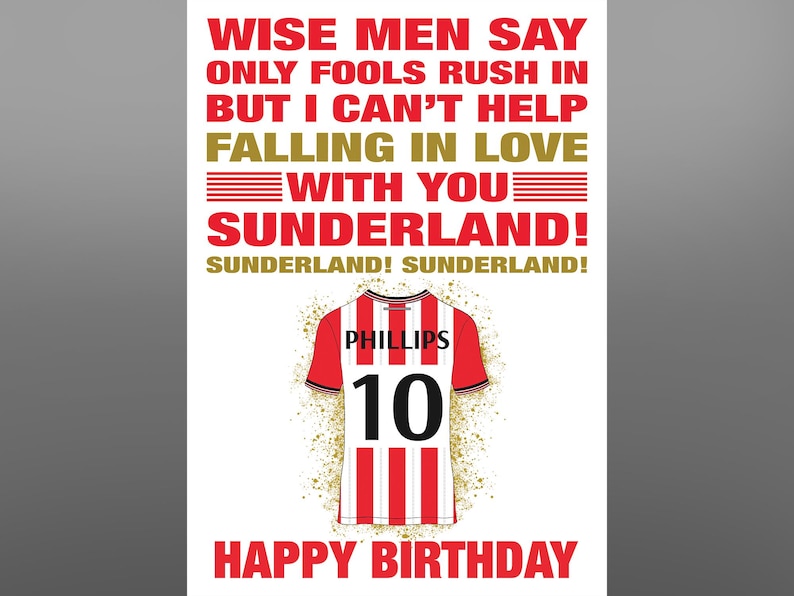 Personalised Sunderland Style Birthday Card, Personalise Name & Number ...