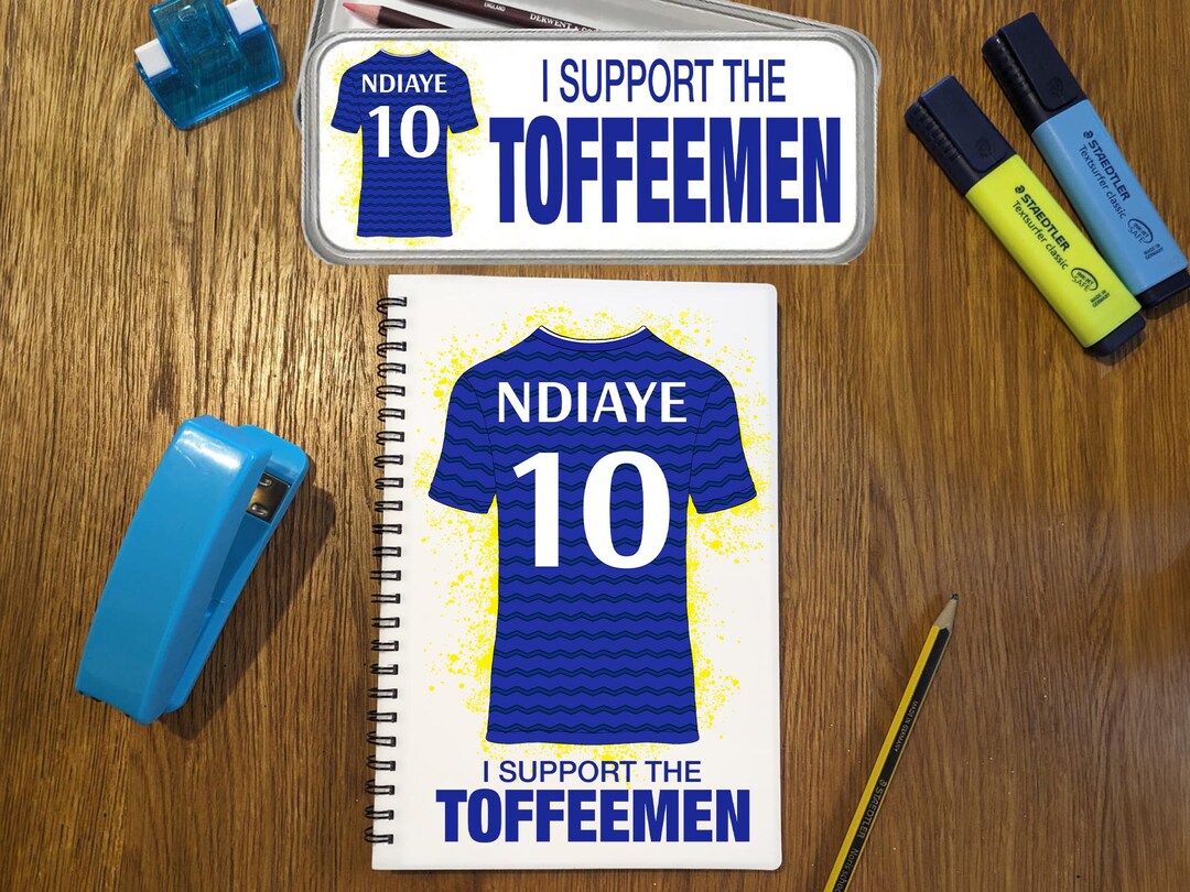 Personalised Everton Style Notebook + Pencil Case, A5, Personalise Name ...