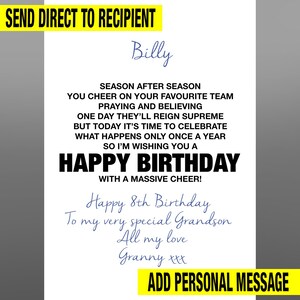 Personalised Sunderland Style Birthday Card, Personalise Name & Number ...