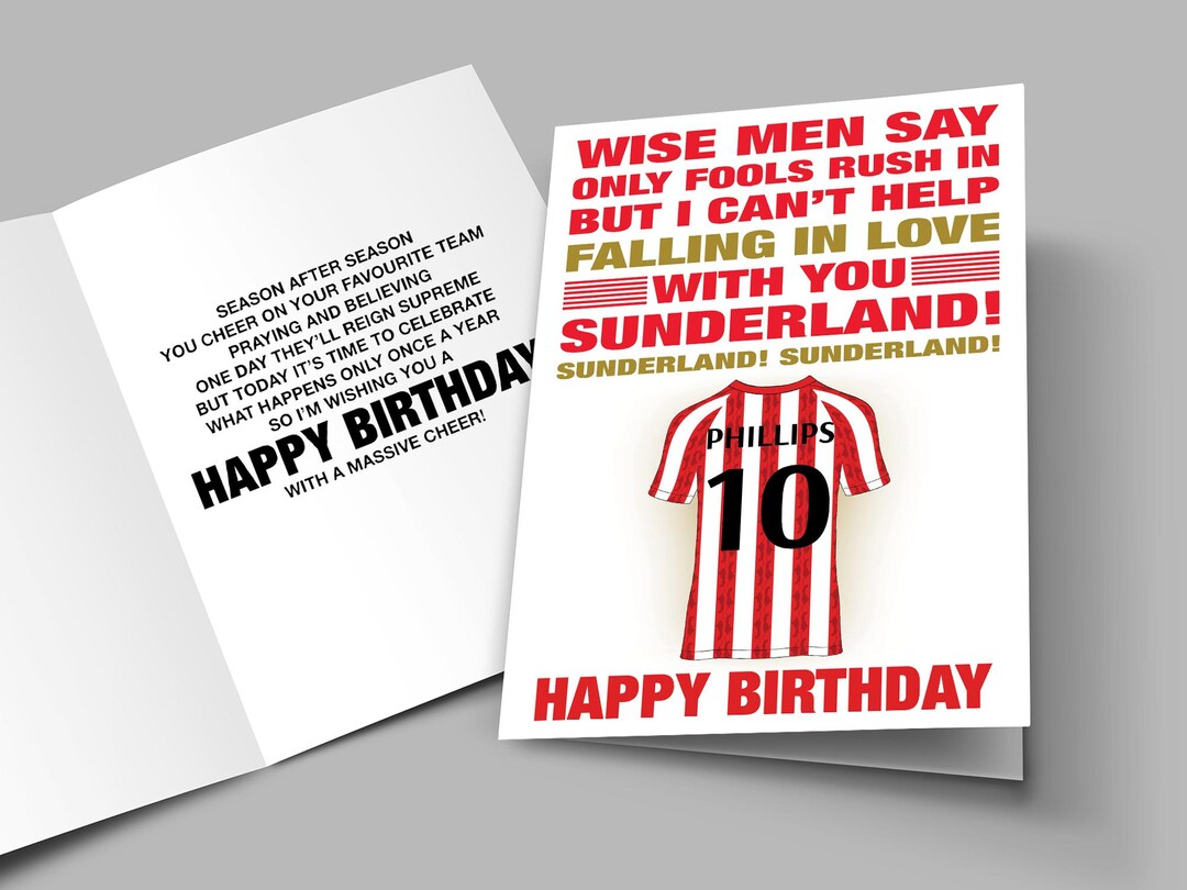 Personalised Sunderland Style Birthday Card, Personalise 24/25 Shirt ...