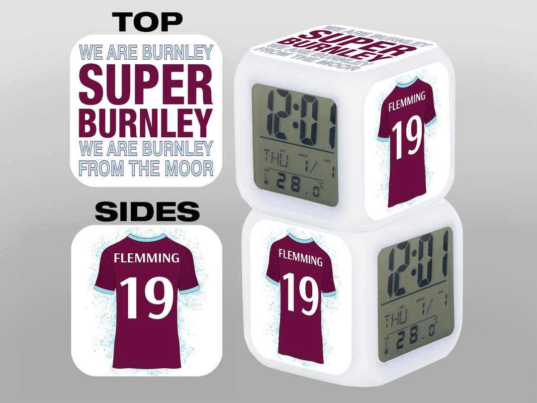 Personalised Burnley Style Digital Alarm Clock, Personalise Name ...