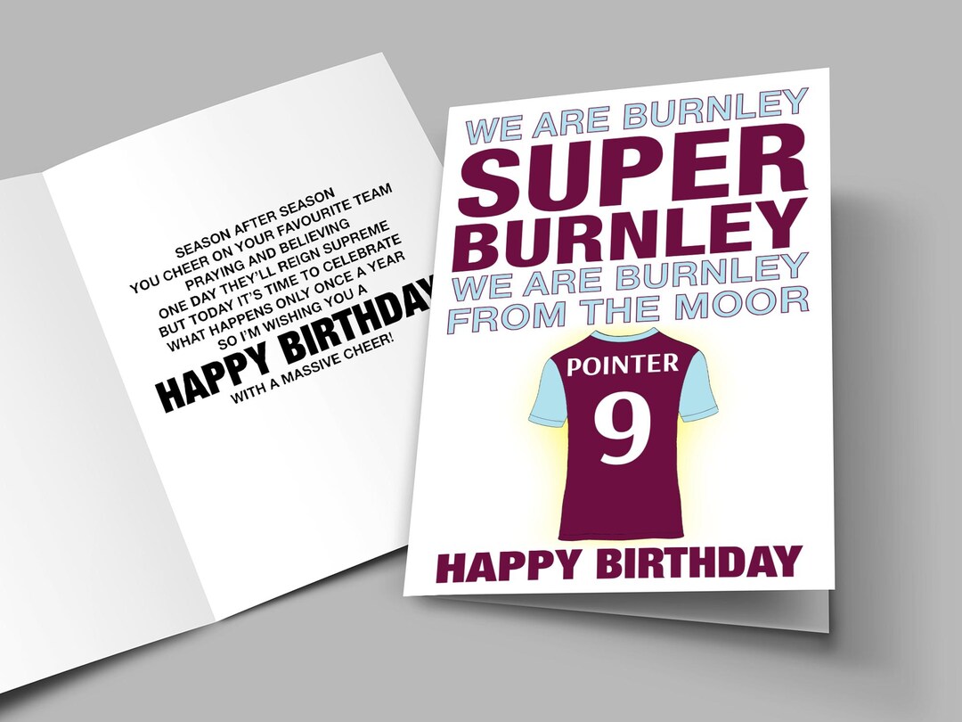 Personalised Burnley Style Birthday Card, Personalise 24/25 Shirt ...