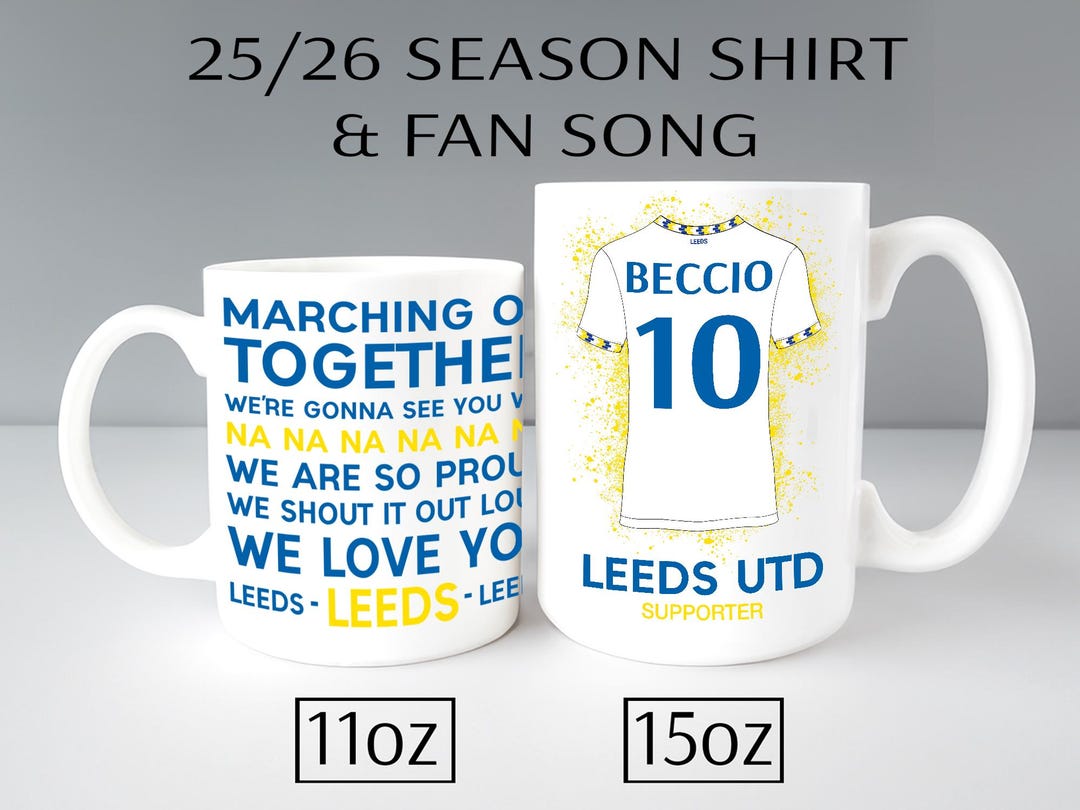 Personalised Leeds United Style Mug, Personalise Name & Number, 25/26 ...