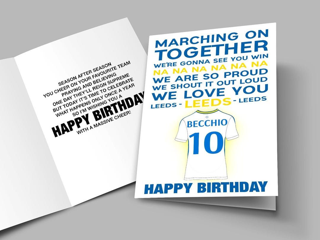 Personalised Leeds United Style Birthday Card, Personalise 24/25 Shirt ...