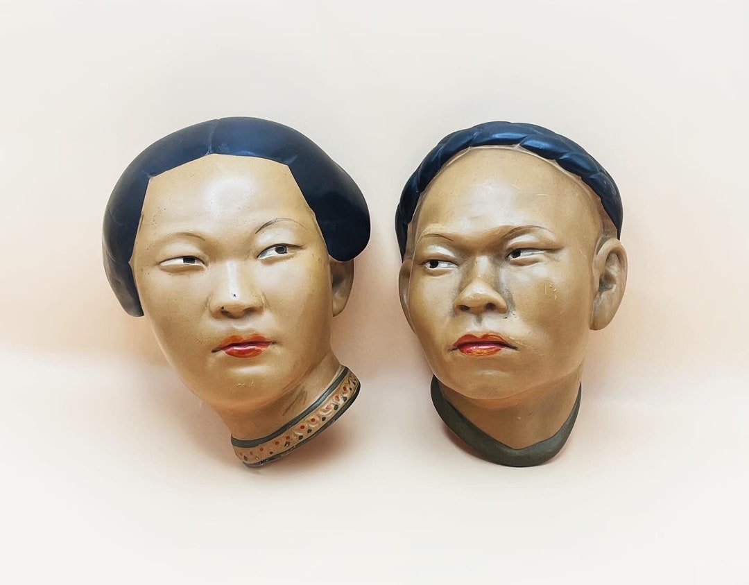 Vintage Hand Painted Asian Head Wall Plaques Busts 4.5 Inch Set of 2 - Etsy