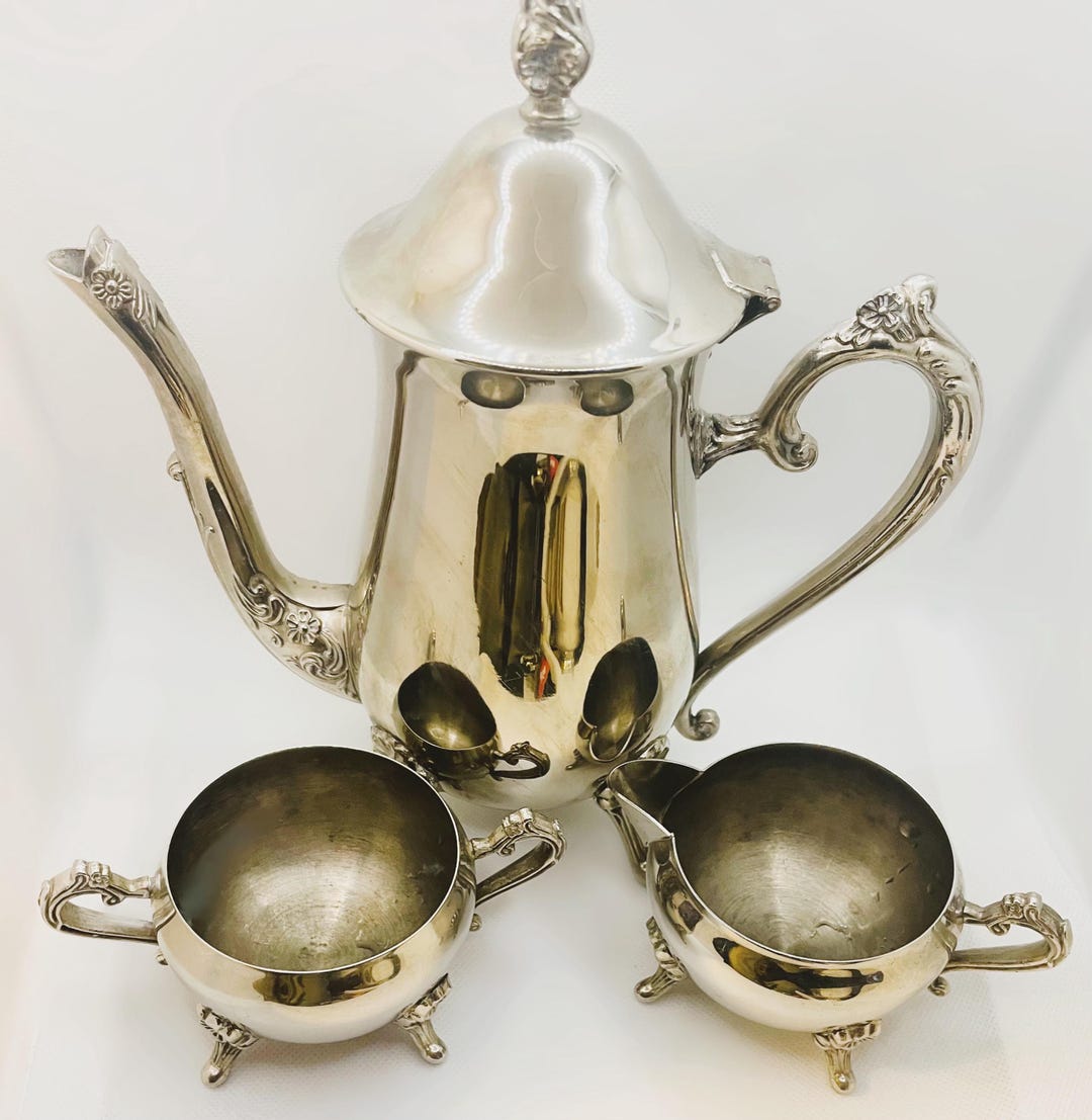 3 Pc Classic Silver Plate Coffee Set Coffee Pot Creamer, Sugar Bowl - Etsy