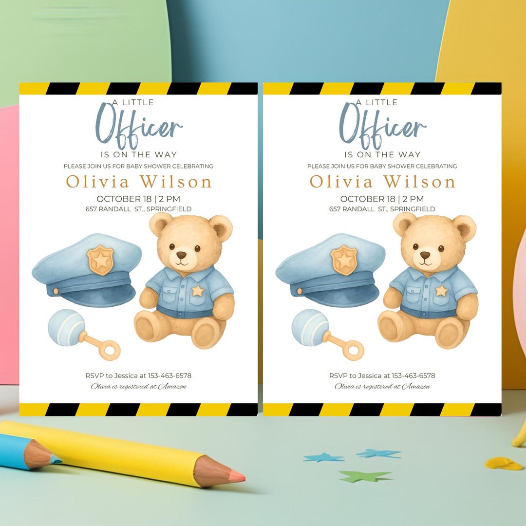 Police Theme Baby Shower Invitation, Customized Digital Police Baby ...