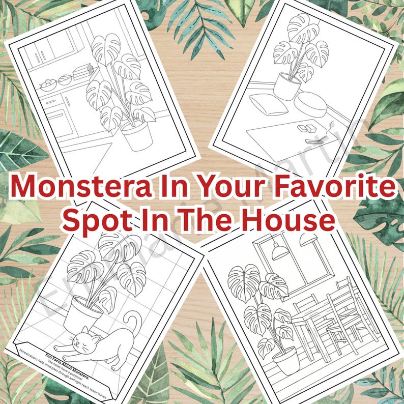 15 Houseplants Coloring Pages, Monstera, Printable PDF, Instant ...