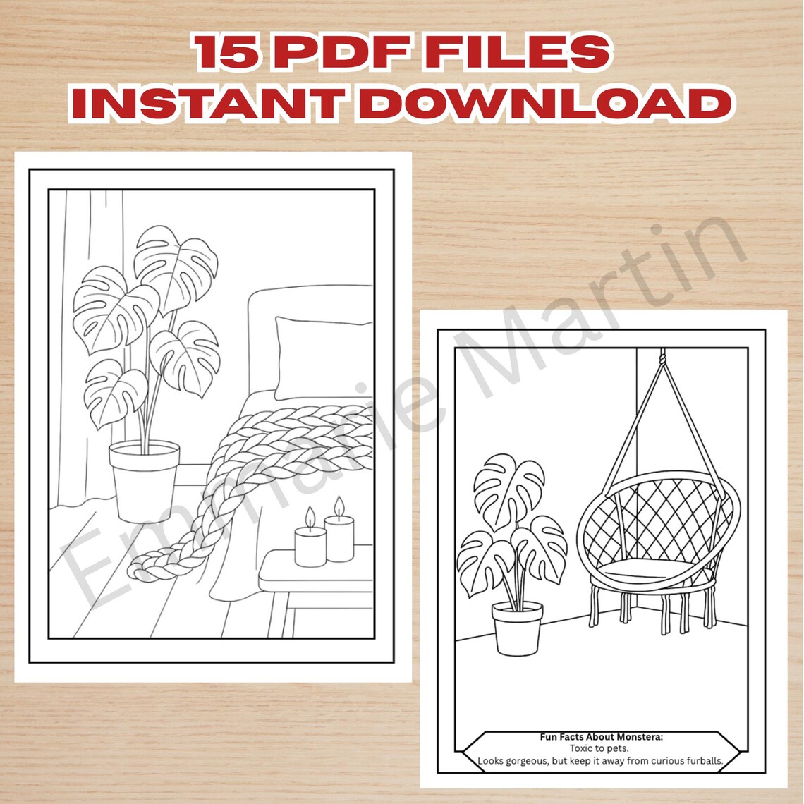 15 Houseplants Coloring Pages, Monstera, Printable PDF, Instant ...