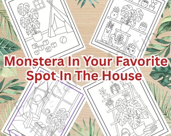 15 Houseplants Coloring Pages, Monstera, Printable PDF, Instant ...