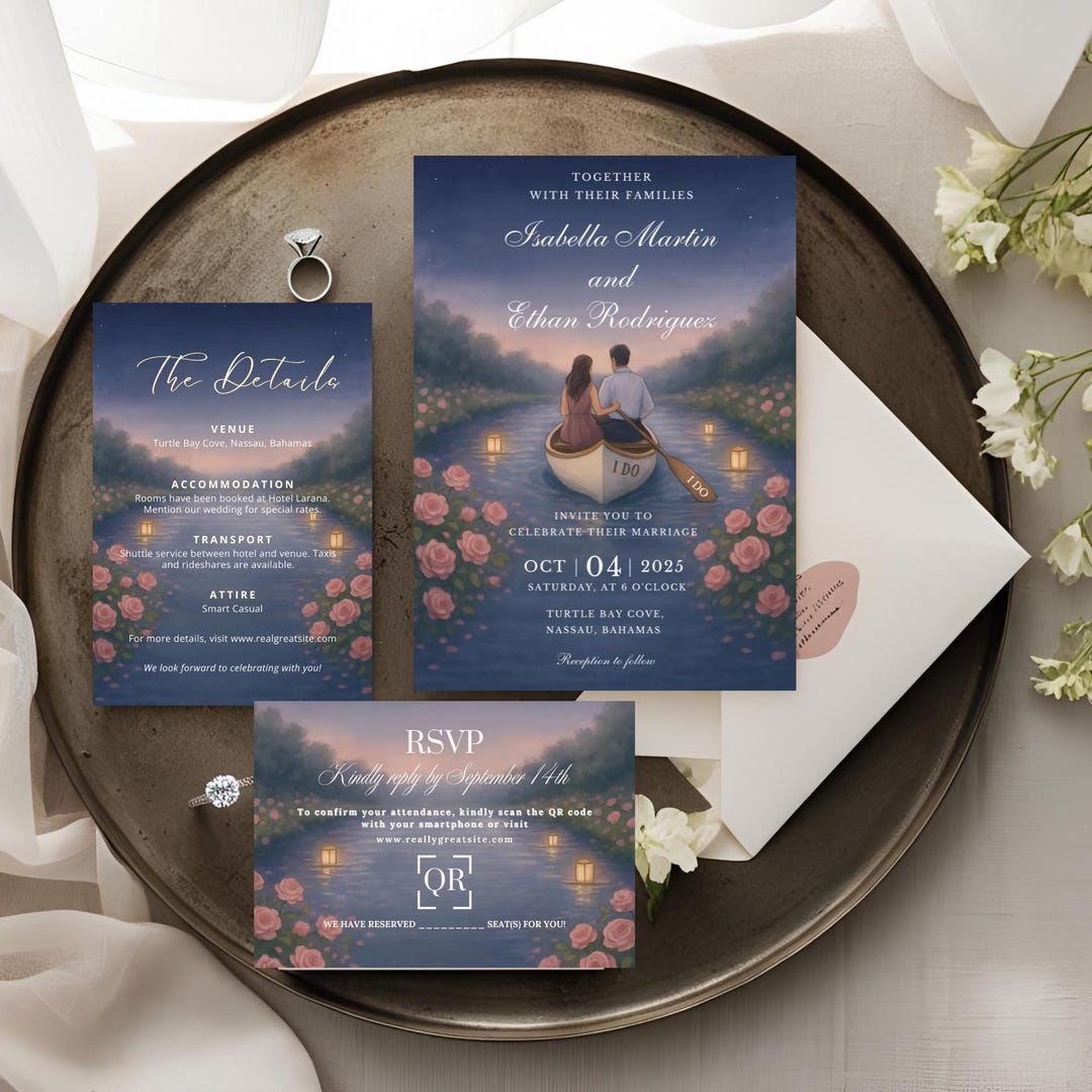 Romantic Boat Wedding Invitation, Lake Wedding Invitation Template ...