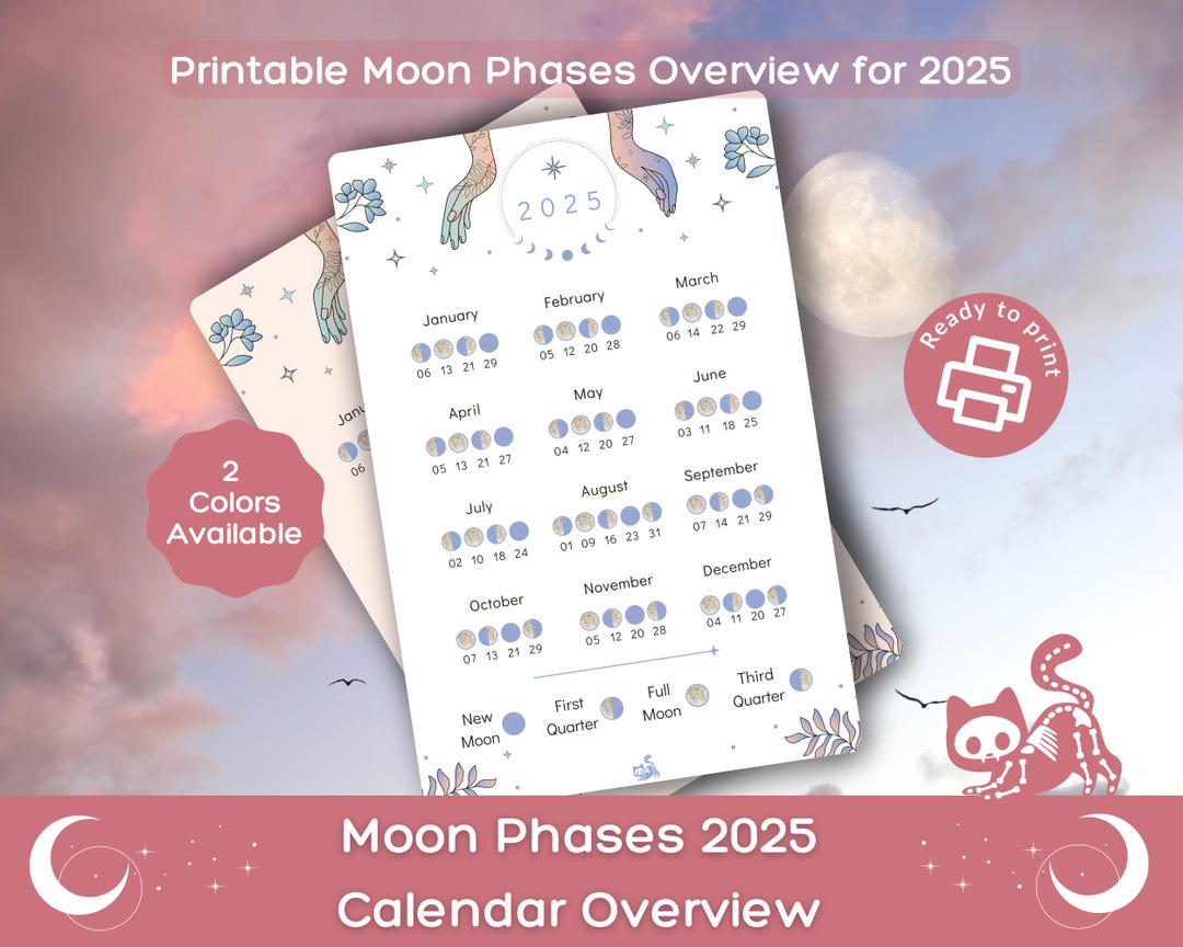 Visão geral das fases da lua de 2025 Guia em PDF para impressão Luas ...
