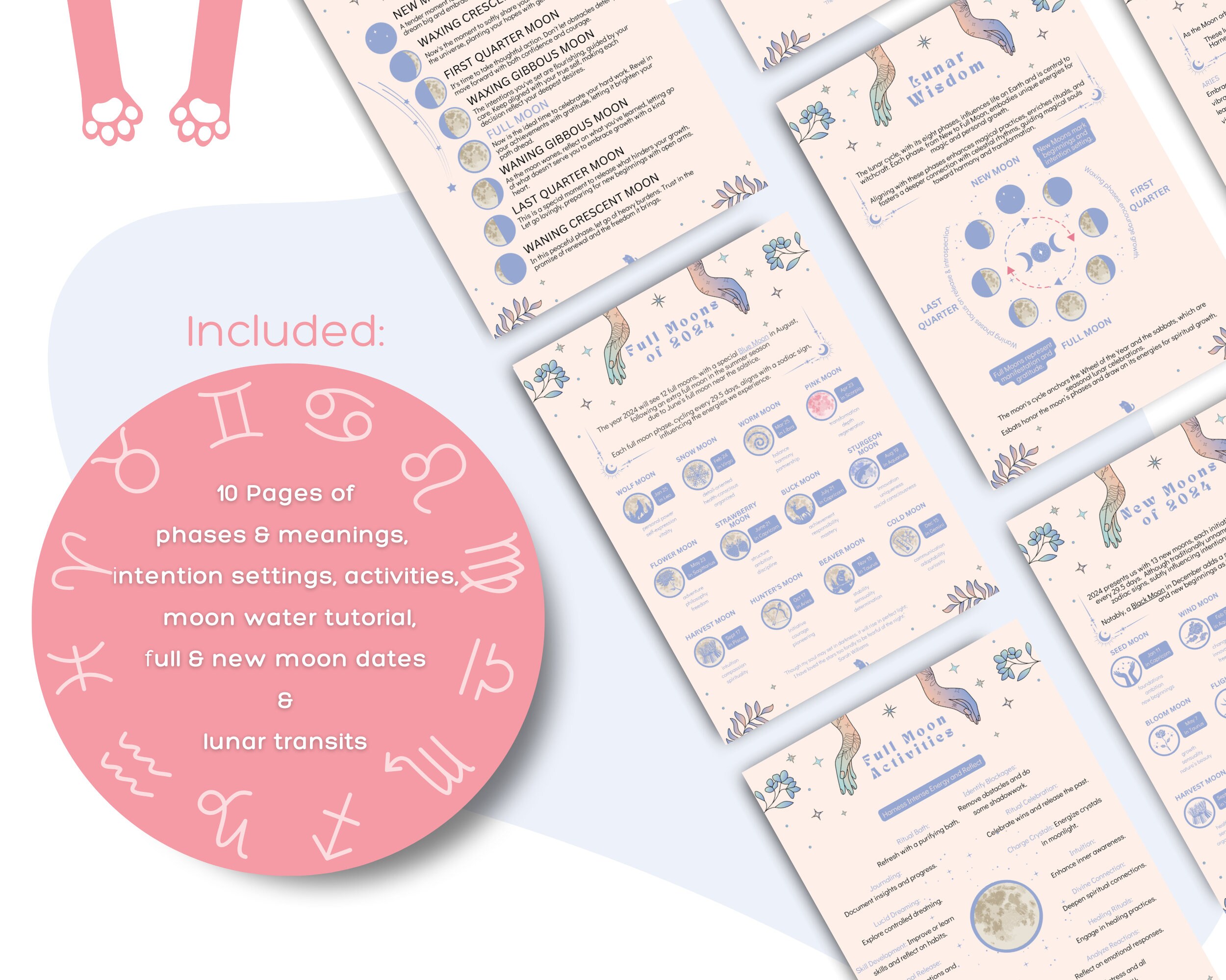 2024 Moon Phase Guide Printable Detailed Lunar & Zodiac Influence Full ...