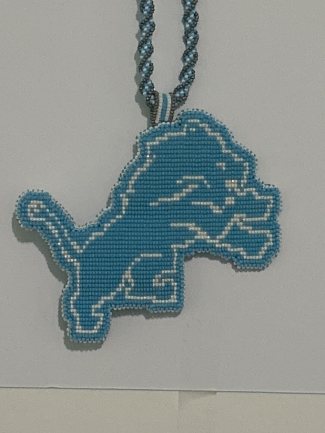 Detroit Lions Beaded Medallion. White Leather Backing and 30 Handmade ...