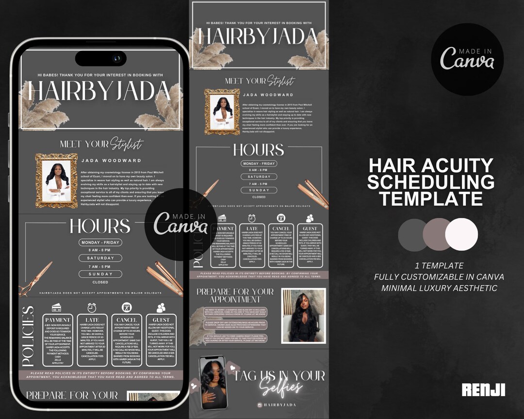 Acuity Design Template | Editable in Canva | Hairstylist Acuity Booking Site in Canva | Hair ...