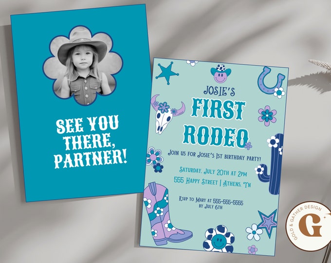 First Rodeo Birthday Party Invitation - Front & Back - 5" X 7 ...