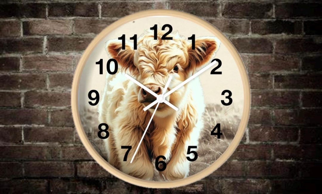 White Highland Cow Wall Clock Farmhouse Decor for Kitchen Clock Cow ...