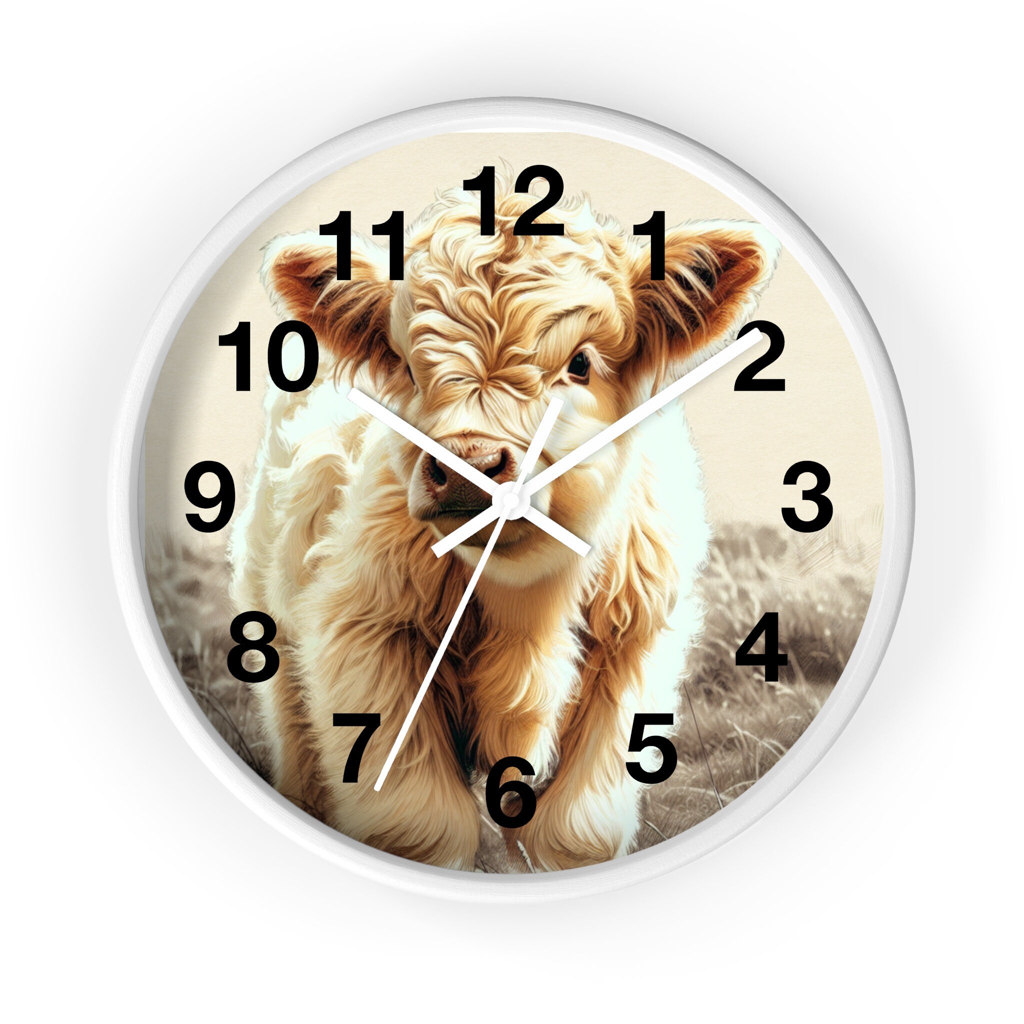 White Highland Cow Wall Clock 10x10 Farmhouse Decor - Etsy