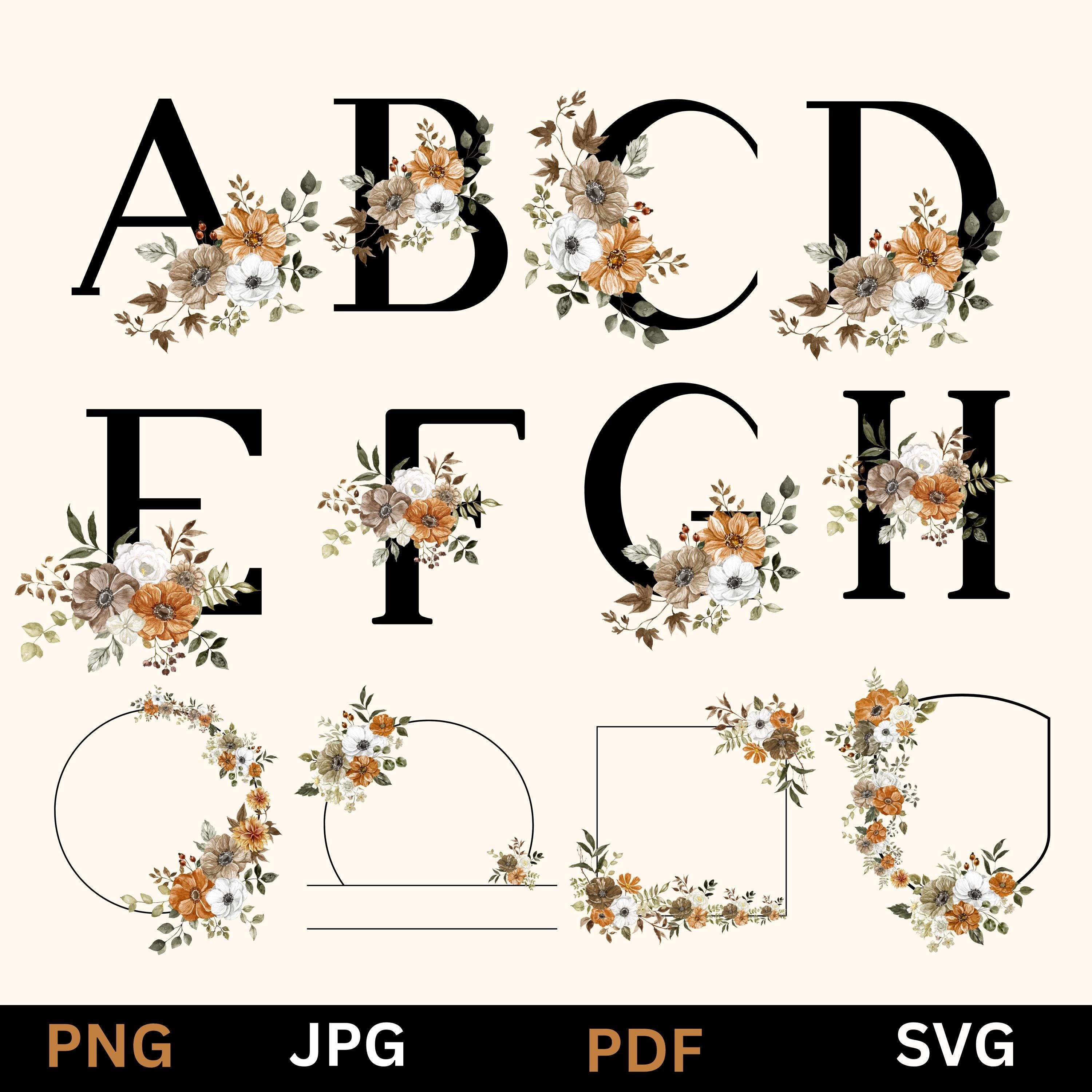 Alphabet Split Monogram Svg Floral Monogram SVG Split Monogram Flourish ...