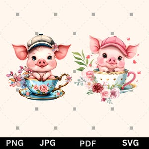 Pink Cute Teacup Pig SVG Adorable Piglet Clipart Sublimation Miniature ...