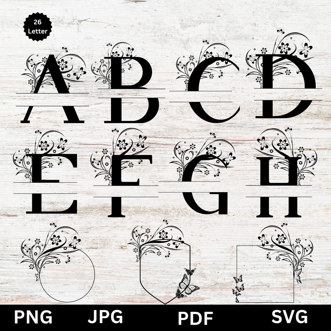 Alphabet Split Monogram Svg Floral Monogram SVG Split Monogram Flourish ...