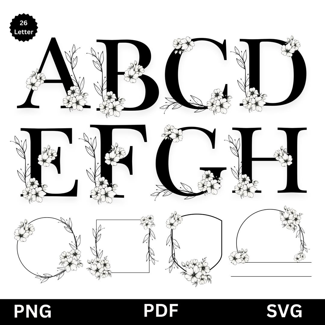 Floral Letter Svg/png Split Monogram Svg Floral Monogram Svg Bundle ...